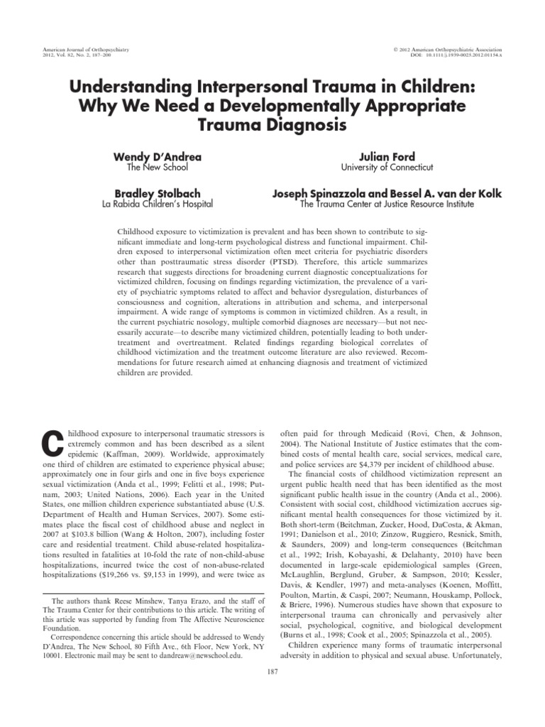 Understanding Interpersonal Trauma in Children PDF | PDF ...