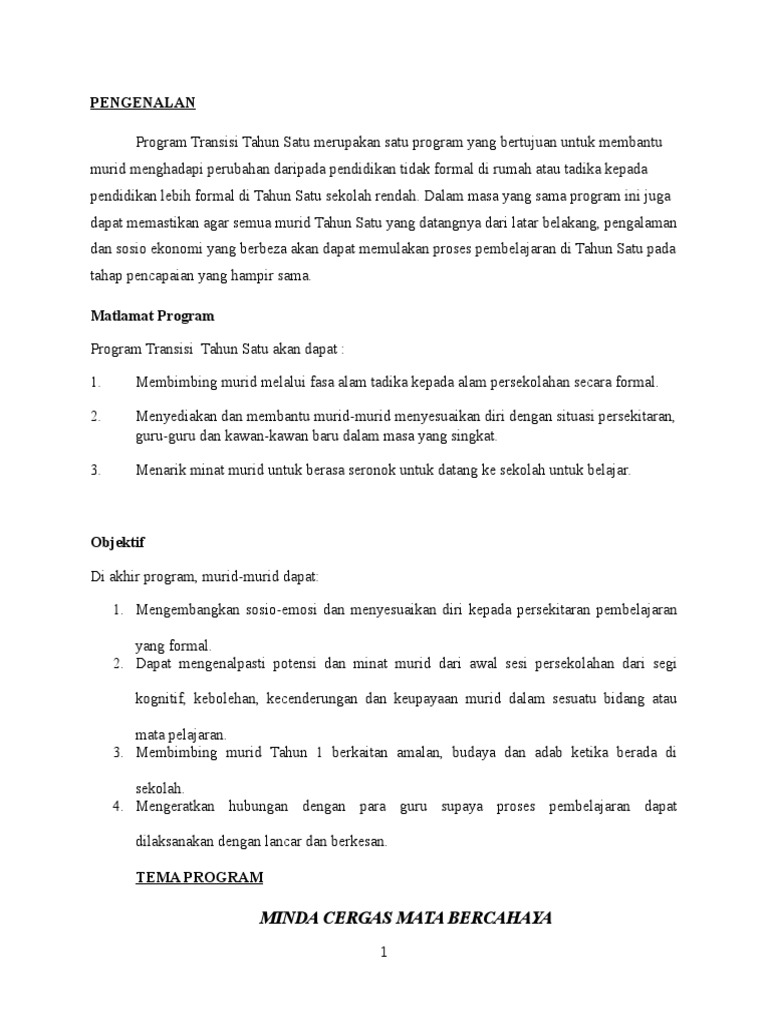 Program Transisi Tahun 1 Contoh 2 | PDF