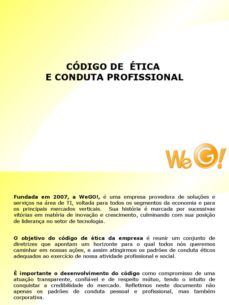 Apresentação Código de Ética e Conduta Profissional | PDF | Tecnologia ...