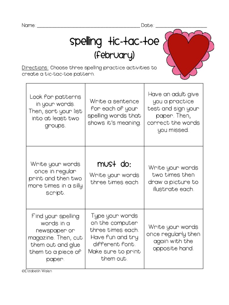 February Spelling Menu | PDF
