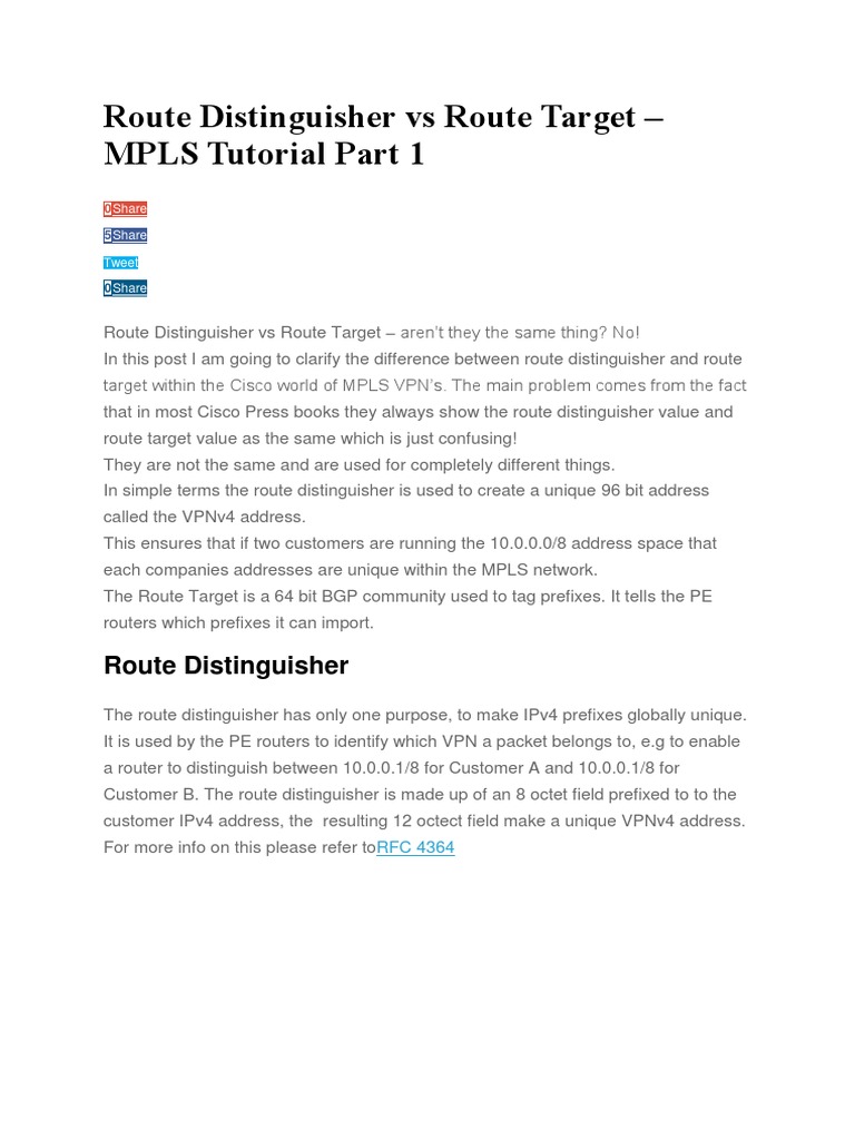 Route Distinguisher Vs Route Target | PDF | Communications Protocols ...
