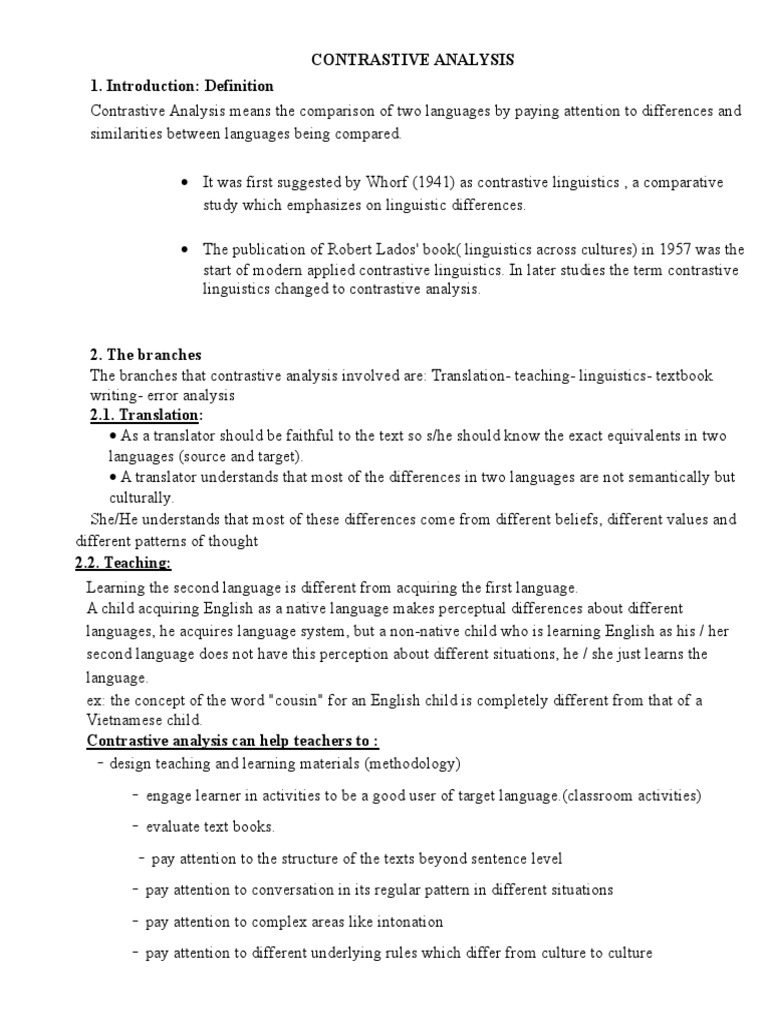 Contrastive Analysis | Linguistics | Phonology