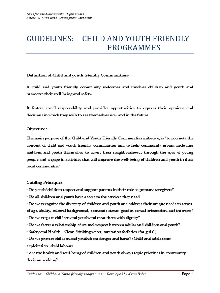 Child and Youth Friendly Programmes | PDF | Community | Youth