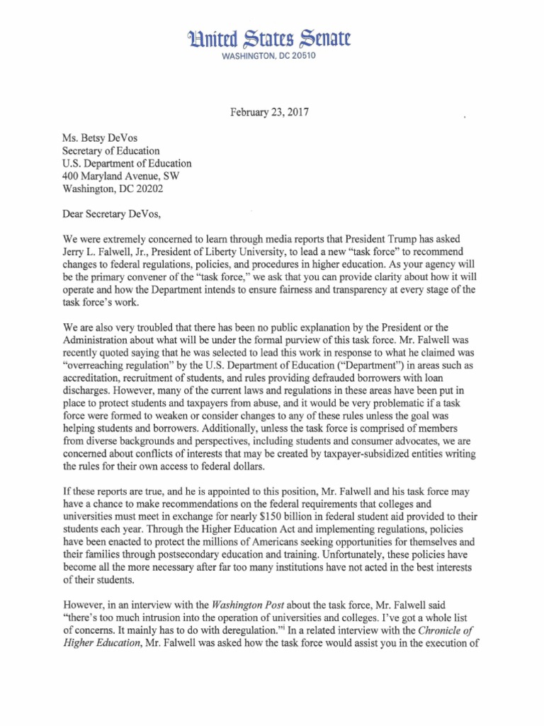 Falwell Task Force Letter 2-23-17 | PDF | Conflict Of Interest | Government