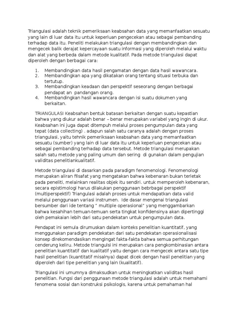 Triangulasi Adalah Teknik Pemeriksaan Keabsahan Data | PDF Triangulasi Adalah Teknik Pemeriksaan Keabsahan Data | PDF