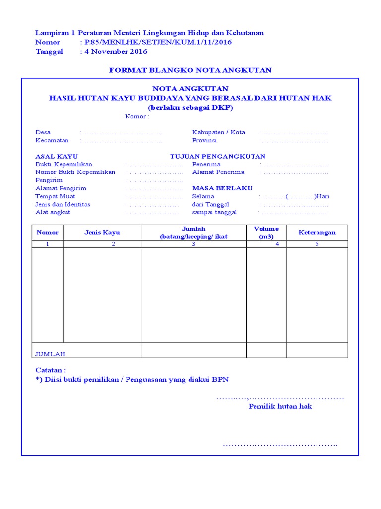 Format Blangko Nota Angkutan