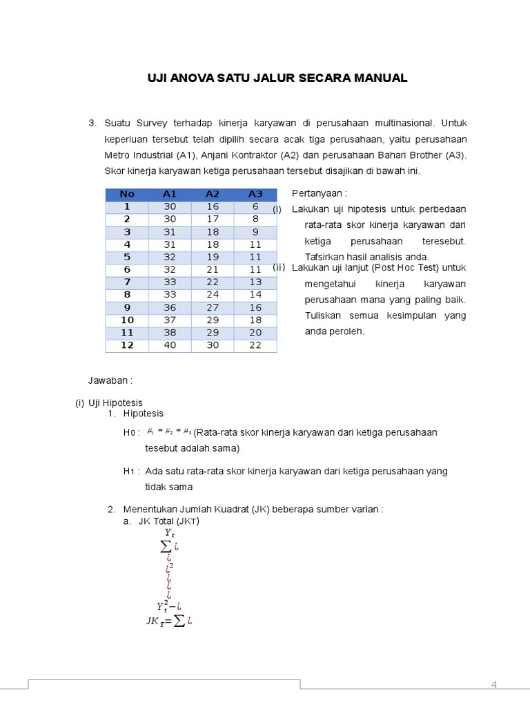 Tugas ANOVA Satu Jalur - Manual | PDF