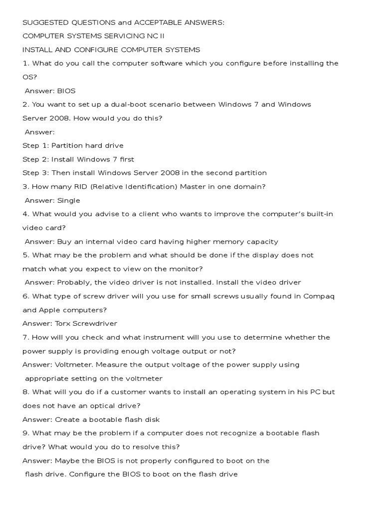 Css NC II Reviewer (Possible Questions and Answers) | Download Free PDF ...