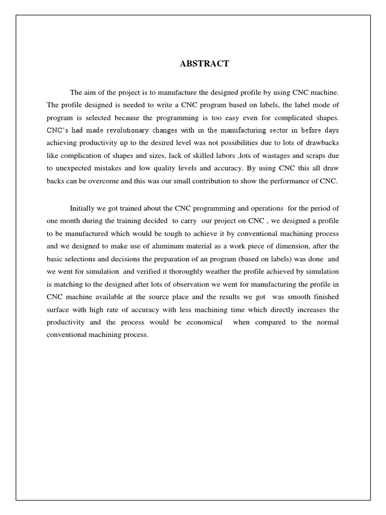 Contents & Abstract of CNC Project | PDF | Numerical Control | Machining