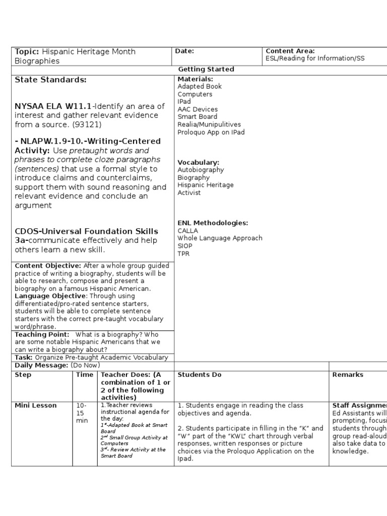 HHM Biography Lesson Plan | PDF | Question | Lesson Plan