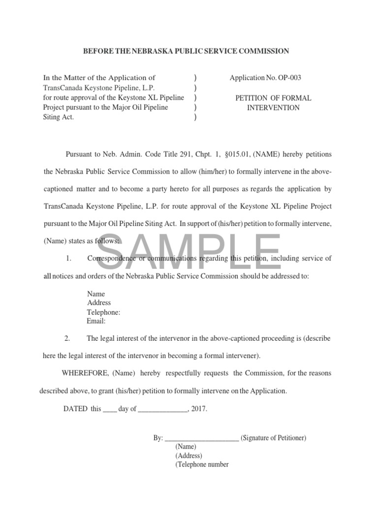 SAMPLE: Application To Be An Intervenor | PDF | Keystone Pipeline ...