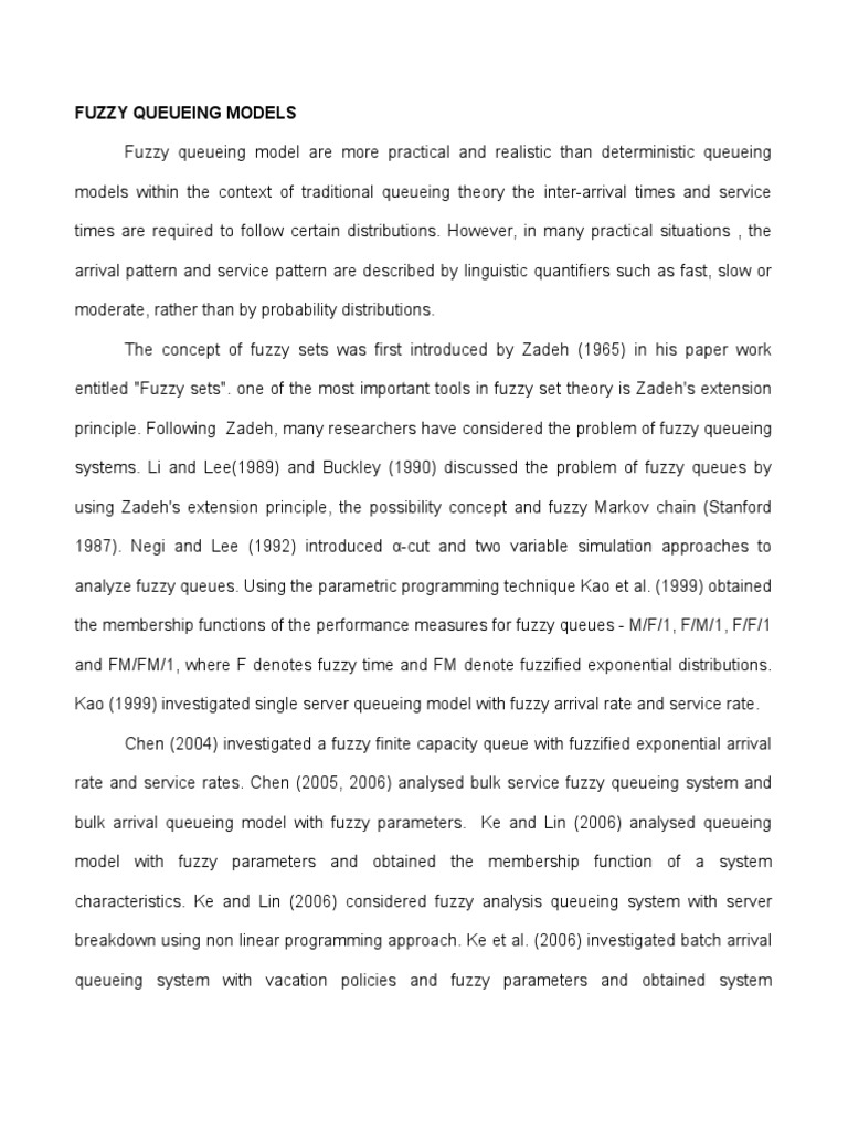 Fuzzy Queueing Model Pdf Fuzzy Logic Nonlinear Programming 