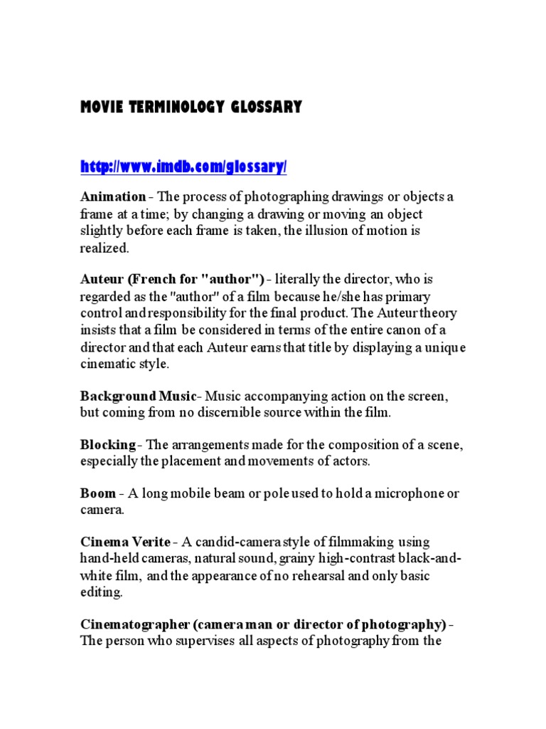 Movie Terminology Glossary | PDF | Zoom Lens | Camera