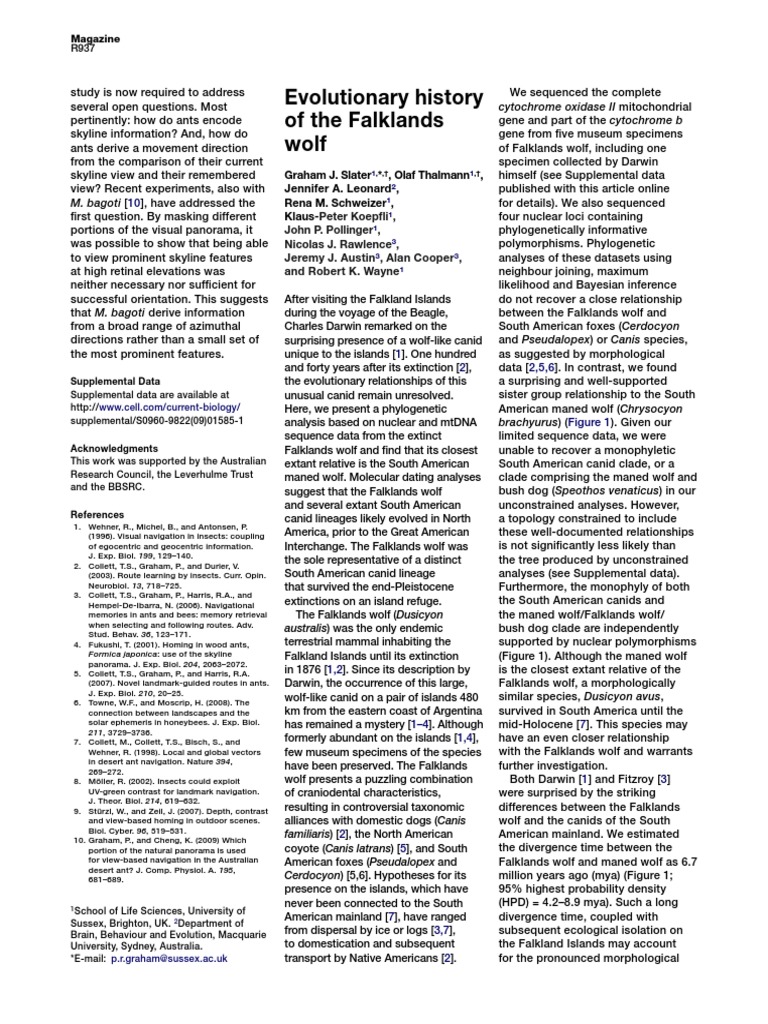 Evolutionary History of Falkland Wolf (Slater Et Al) | PDF | Canidae ...