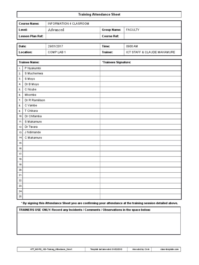 Training Attendance Sheet | PDF