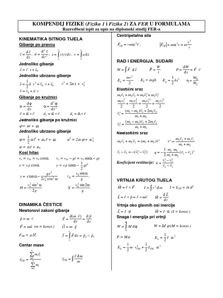 Fizika Formule PDF | PDF | Sciences et mathématiques | Technologie et ...