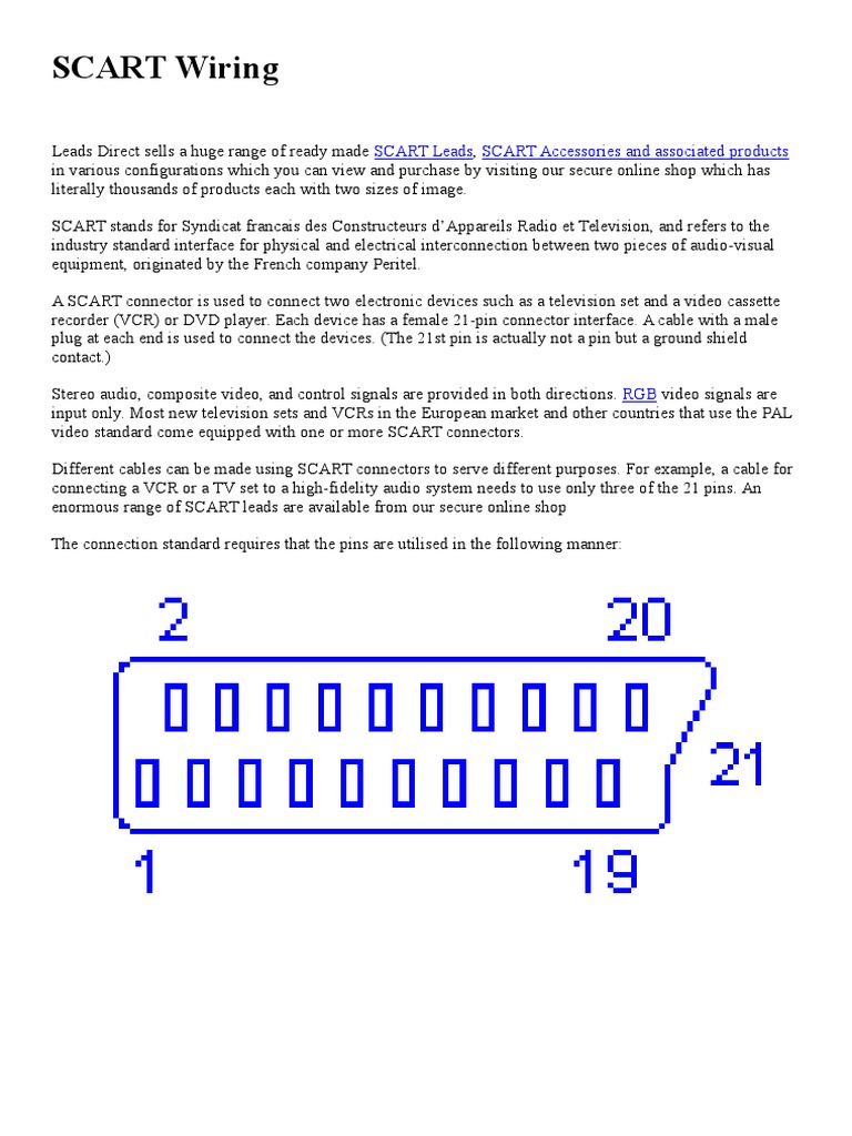 Scart Wiring | PDF | Display Technology | Telecommunications
