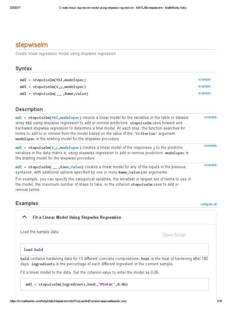 Create Linear Regression Model Using Stepwise Regression - MATLAB ...