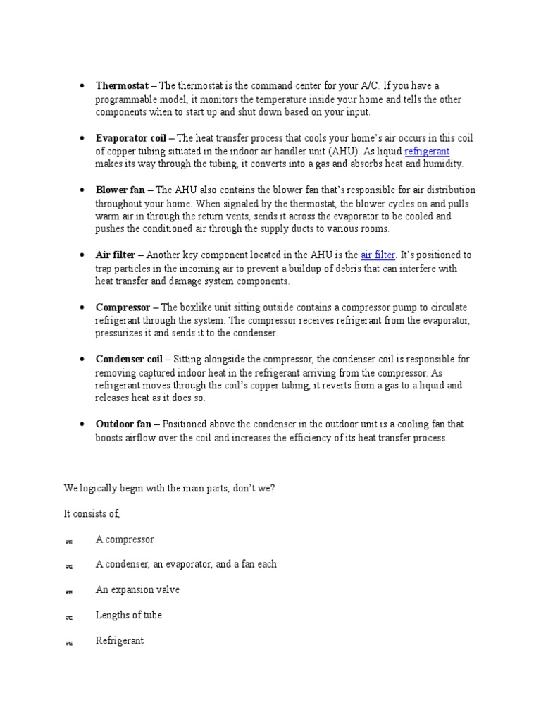 Main and Auxiliary Parts of AC | PDF | Gas Compressor | Air Conditioning