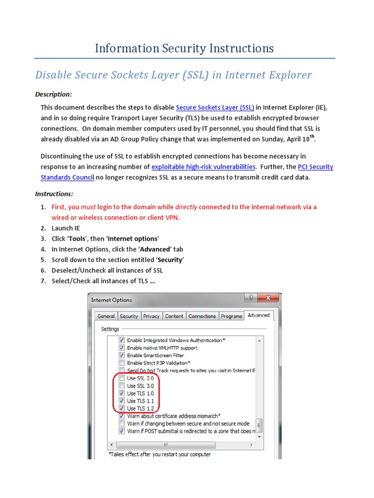 Reference - Disable SSL in IE | PDF