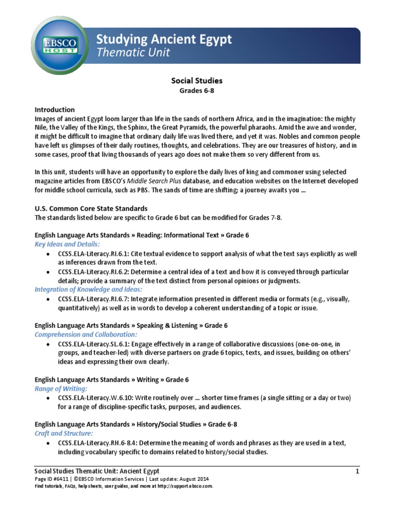 Thematic Unit Egypt | PDF | Ancient Egypt | Rubric (Academic)