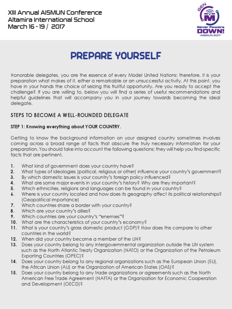 AISMUN Delegate Preparation Guide | PDF | United Nations General Assembly | United Nations