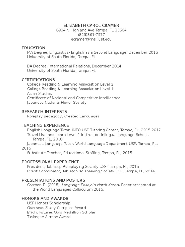 Elizabeth Cramer CV | PDF