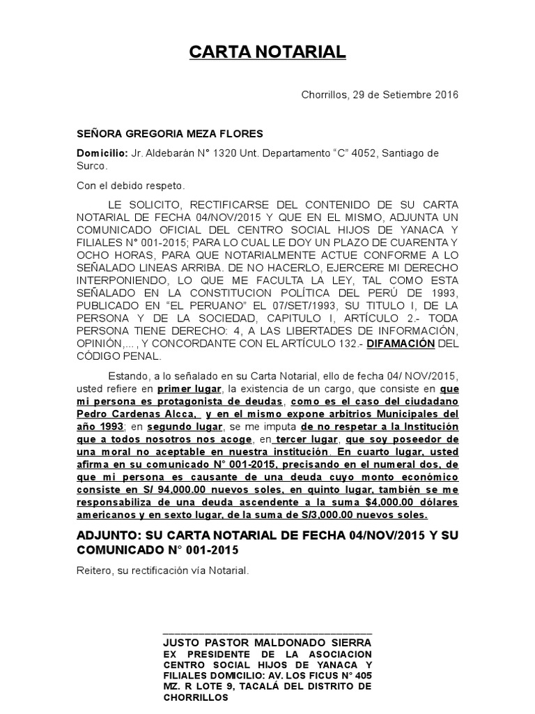Modelo Carta Notarial | PDF