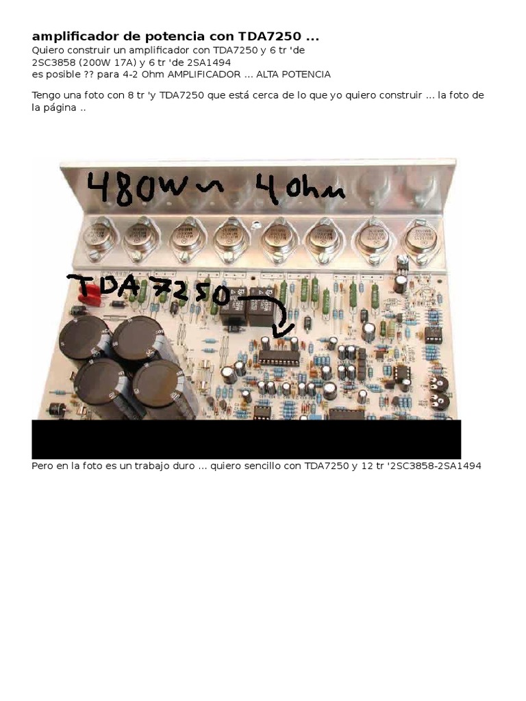 Amplificador de Potencia Con TDA7250 | PDF | Transistor | Circuito integrado