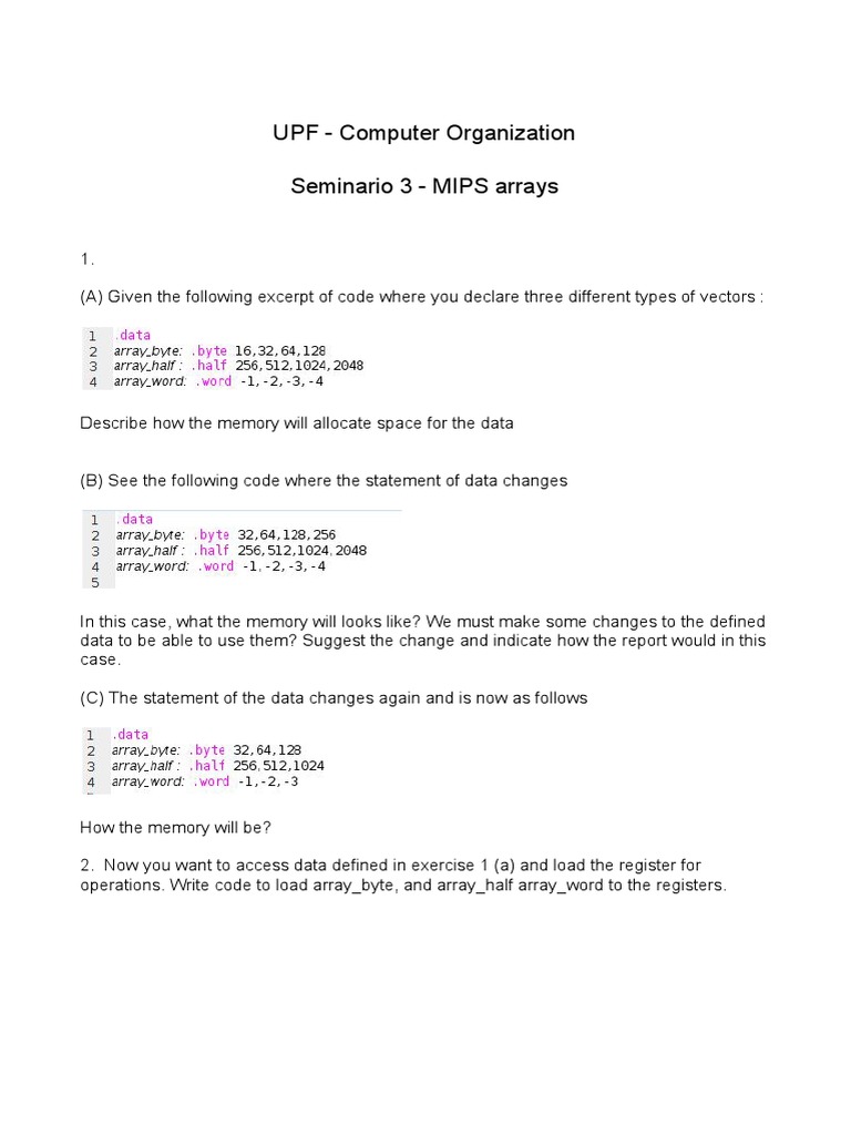 MIPS Arrays and Memory Allocation Guide | PDF | Computers