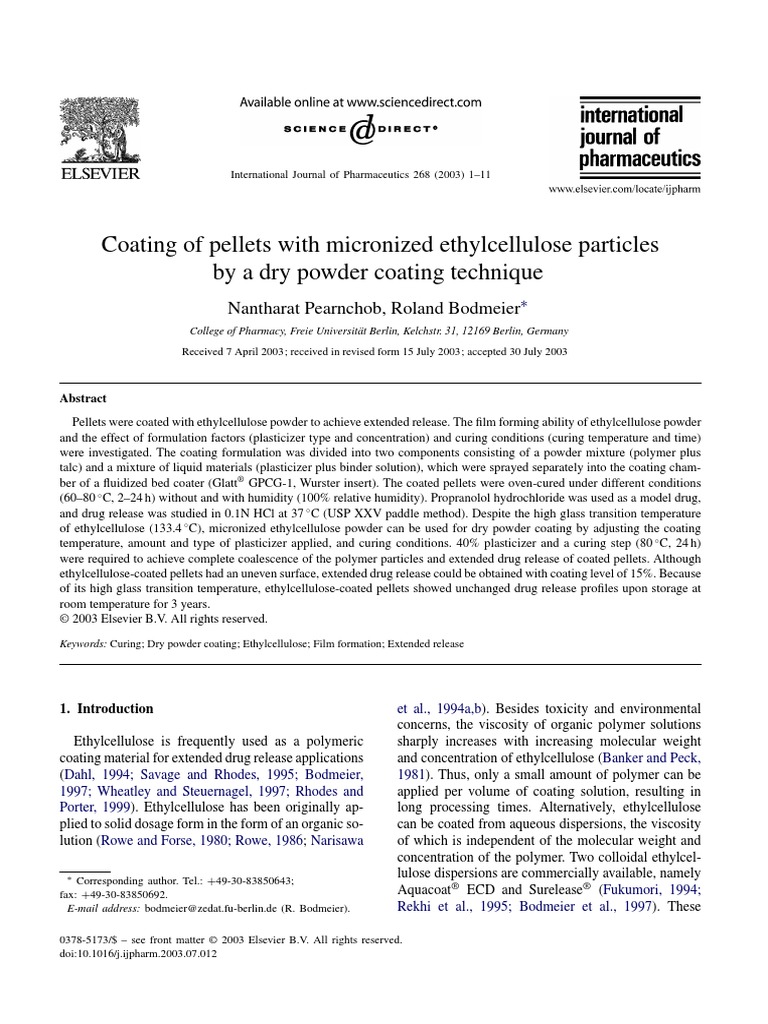 Coating of Pellets With Micronized Ethylcellulose Particles by A Dry ...