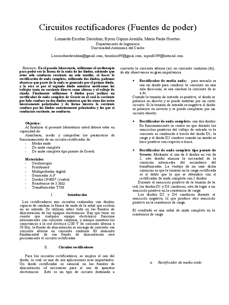 Informe 2 | PDF | Rectificador | Diodo