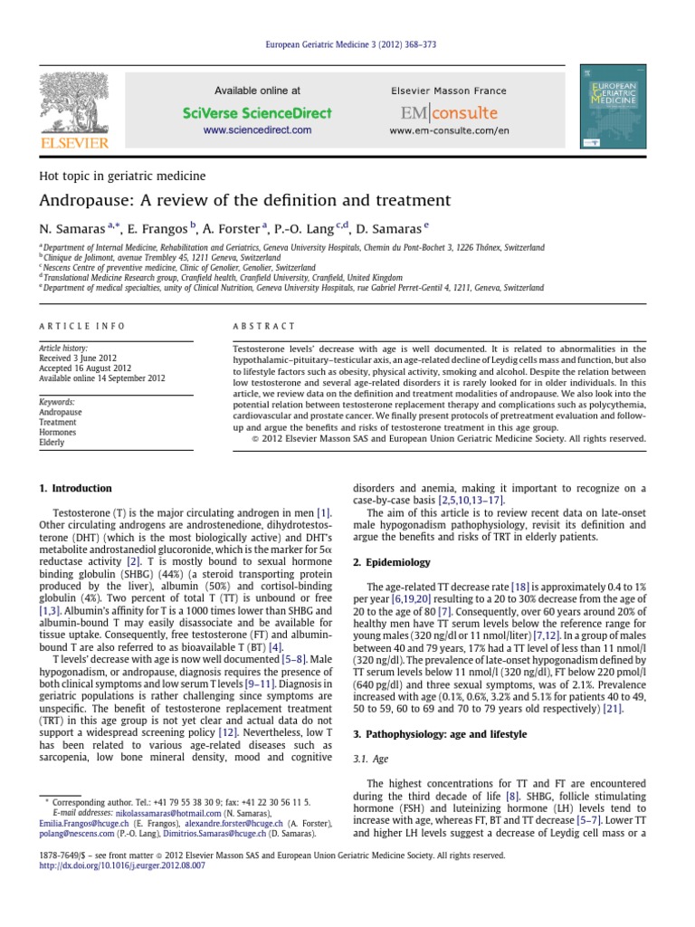 Andropause A Review of The Definition and Treatment | PDF | Prostate ...