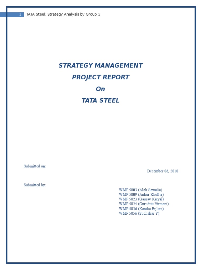 Strategy Management Project Report On Tata Steel | PDF | Technology ...
