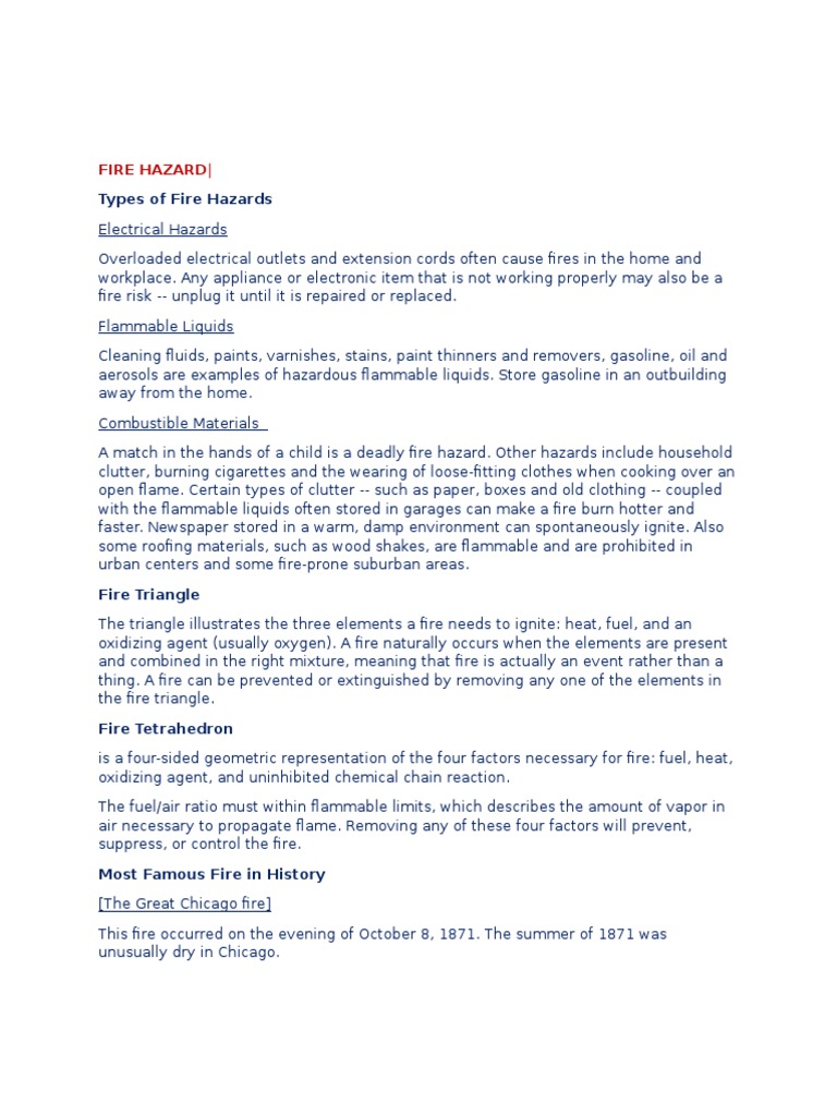 Fire Hazard - : Types of Fire Hazards | Download Free PDF | Fires ...