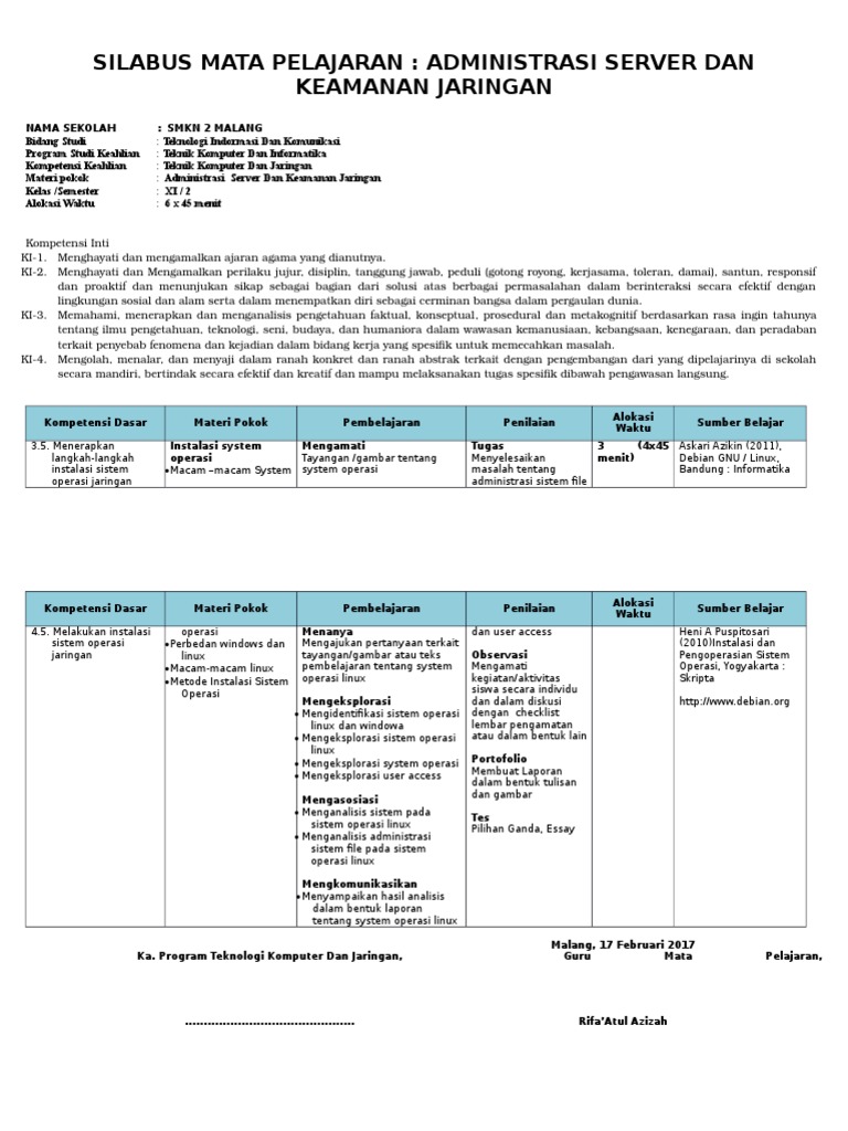 SILABUS Administrasi Server Dan Keamanan Jaringan | PDF