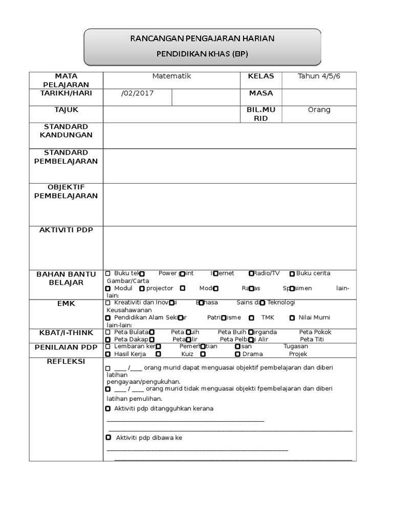 Template RPH Pendidikan Khas | PDF