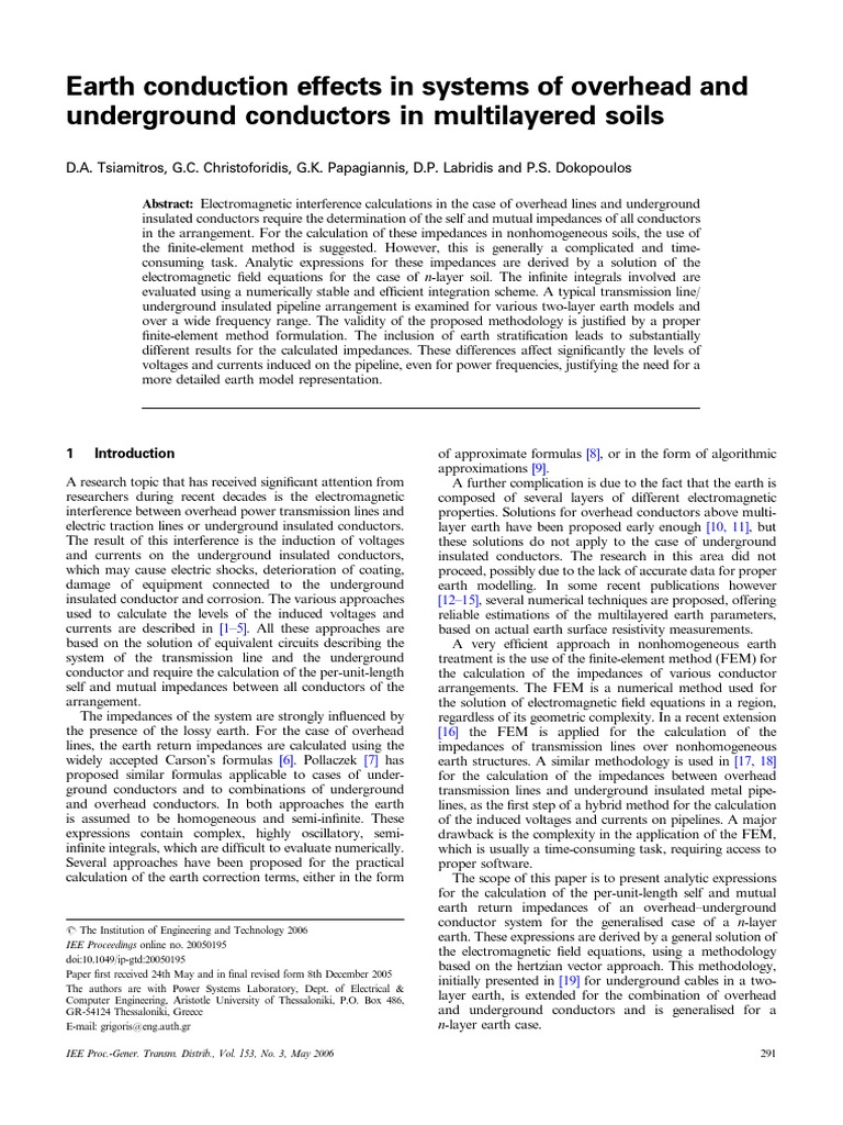 Earth Conduction Effects in Systems of Overhead and PDF | PDF ...