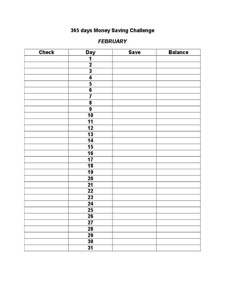 365 Days Money Saving Challenge: February | PDF | Business