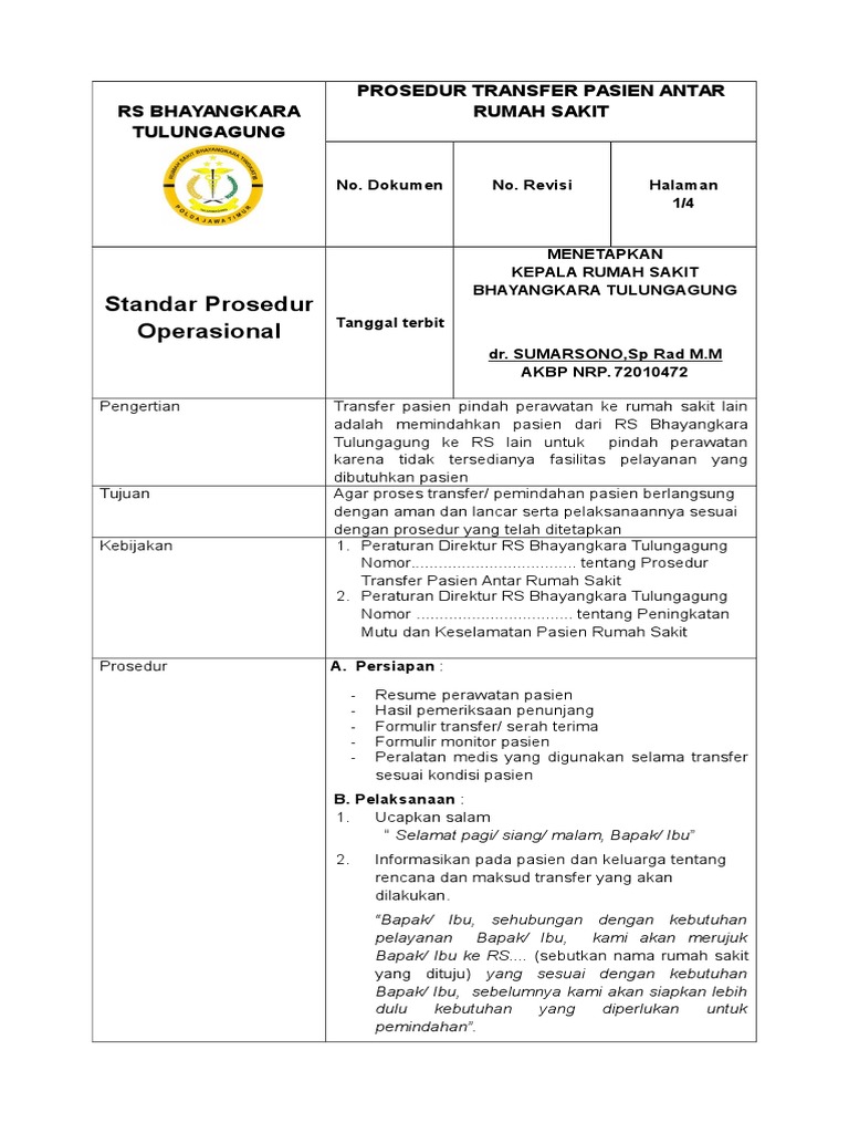 Spo Transfer Pasien Antar Rs | PDF