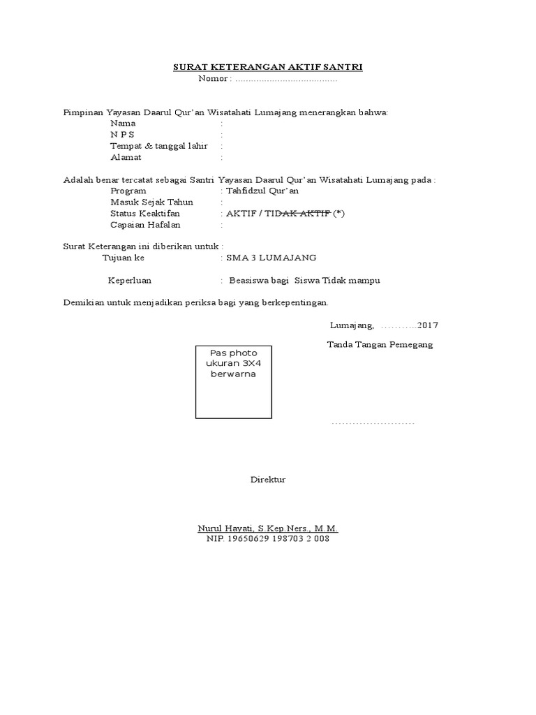 Surat Keterangan Aktif Santri | PDF