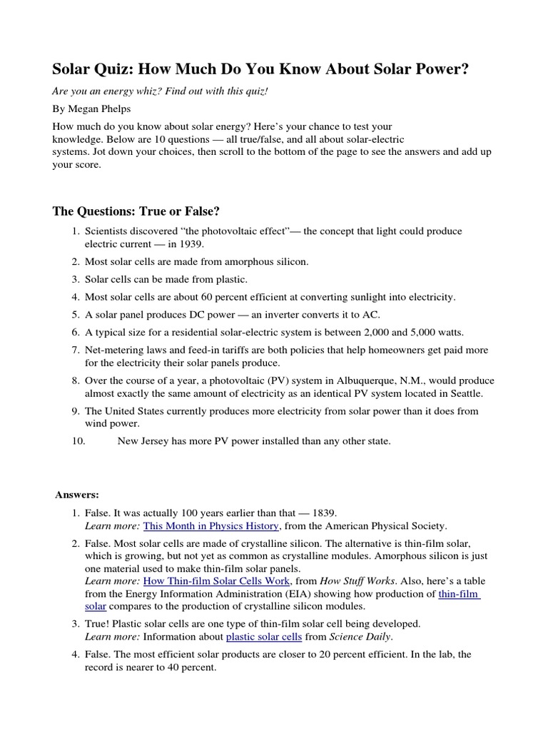 Solar Quiz: How Much Do You Know About Solar Power?: The Questions ...