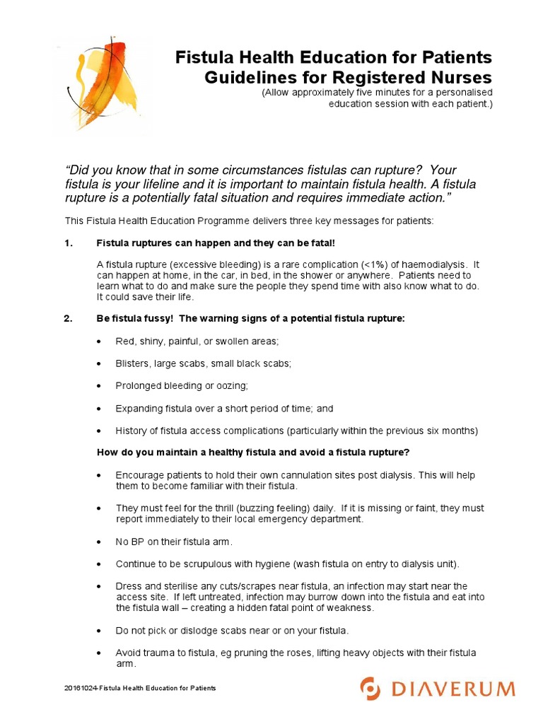 Fistula Health Education Guidelines | PDF | Hemodialysis | Surgery