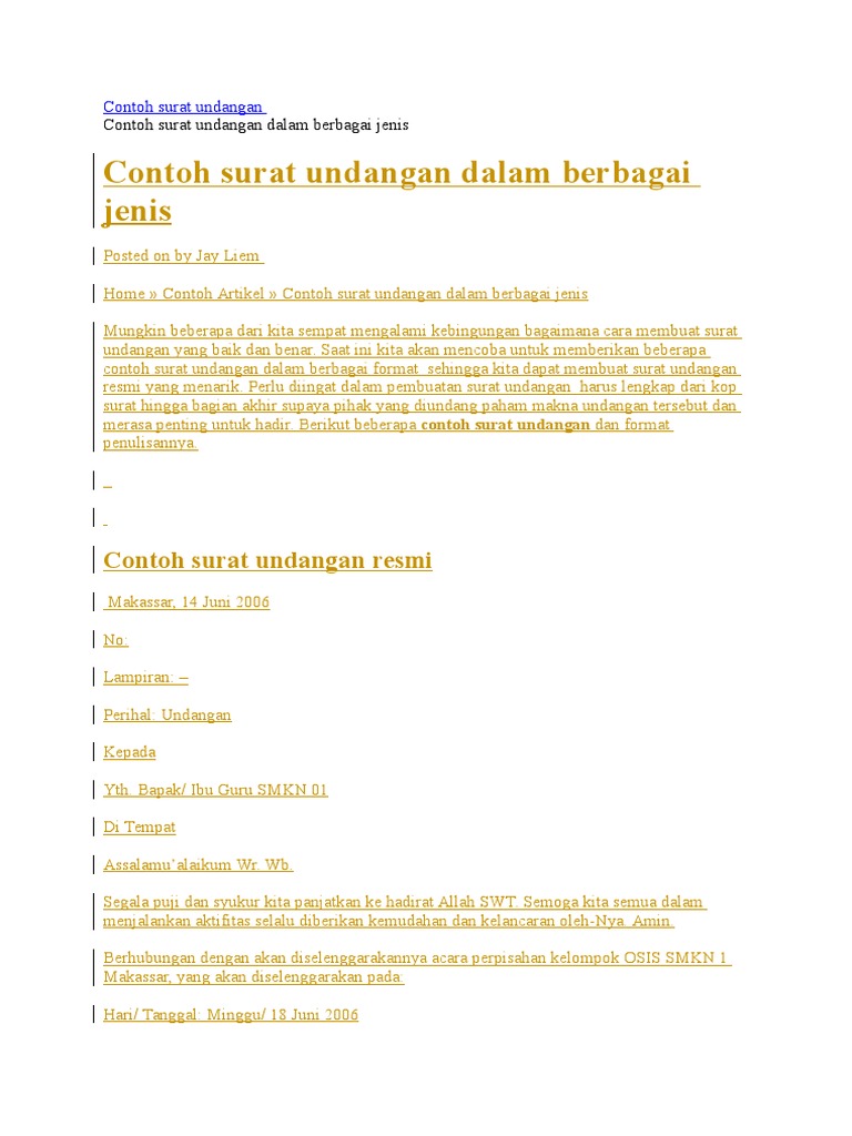 Contoh Surat Undangan | PDF