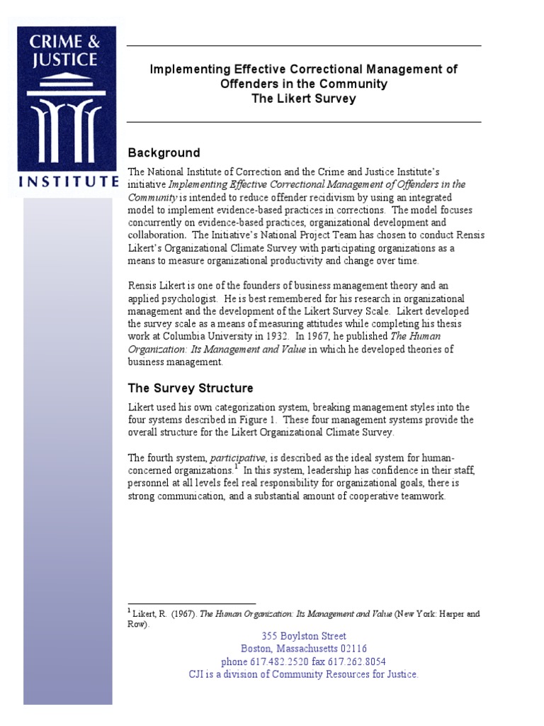 Likert Organizational Climate Survey.pdf | Likert Scale | Survey ...