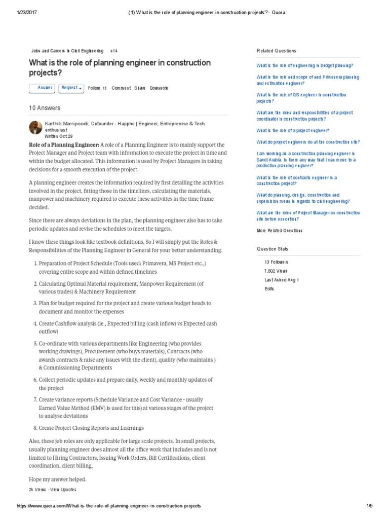 What Is The Role of Planning Engineer in Construction Projects | PDF ...