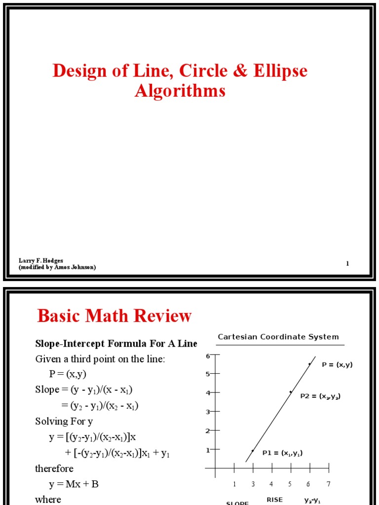 Design of Line, Circle & Ellipse Algorithms: Larry F. Hodges (Modified by Amos Johnson) 1 | PDF ...