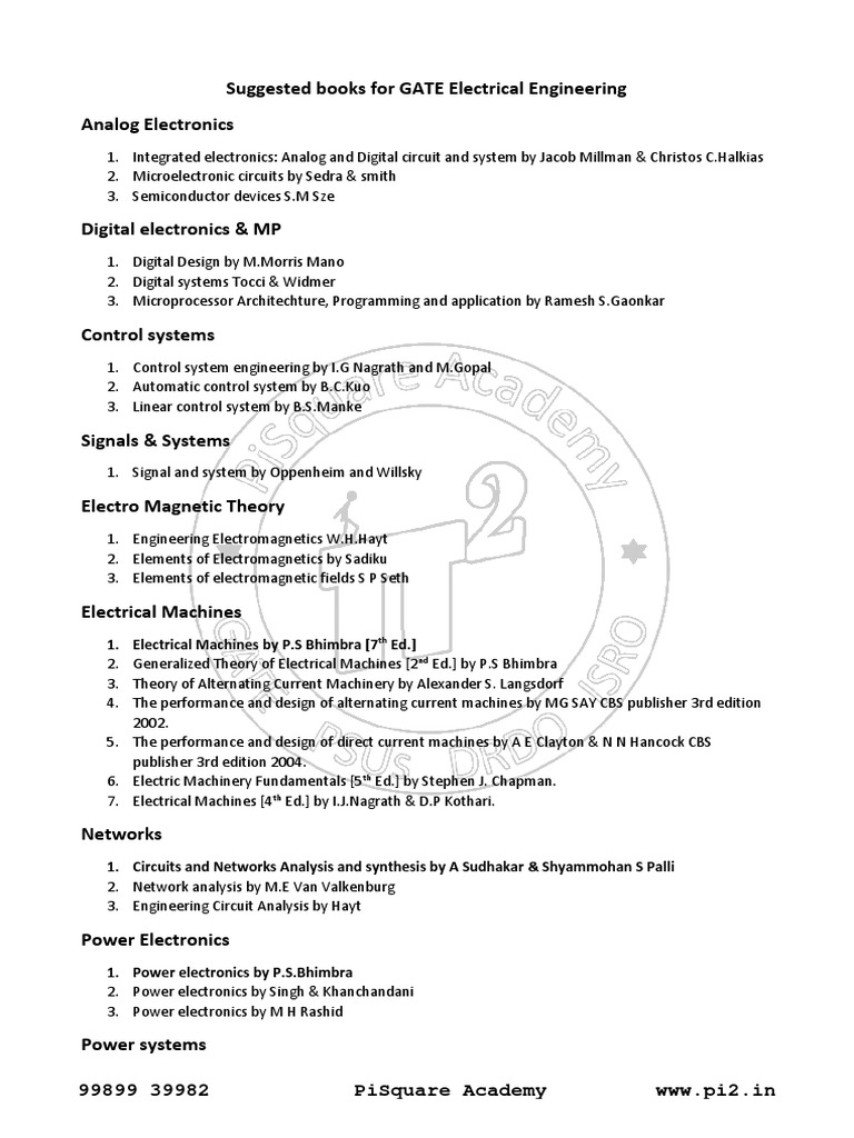 Suggested Books For GATE EE | PDF | Technology & Engineering | Science ...