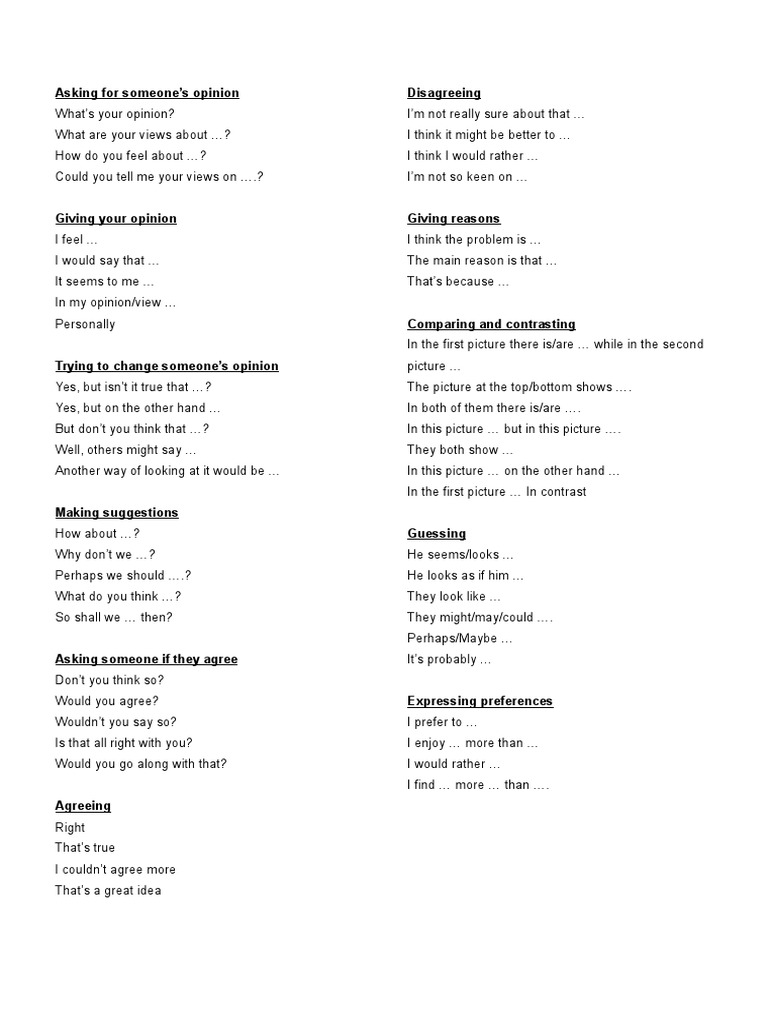 Asking For Someone's Opinion Disagreeing | PDF