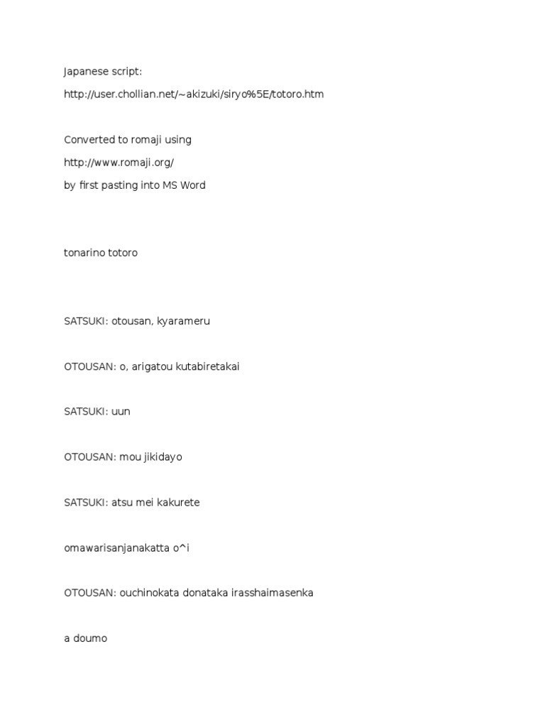 My Neighbor Totoro Japanese Script (Romaji) | PDF | Languages Of Taiwan